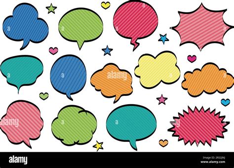 Set Of Colorful Speech Bubbles With Stripe Lines And Additional Signs