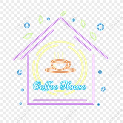 네온 조명 효과 커피 일러스트 하우스 로고카페뜨거운 Png 일러스트 무료 다운로드 Lovepik
