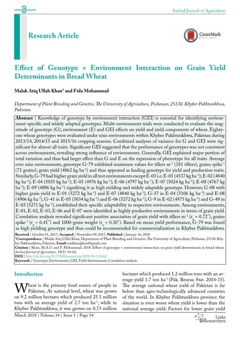 Pdf Effect Of Genotype X Environment Interaction On Grain Yield