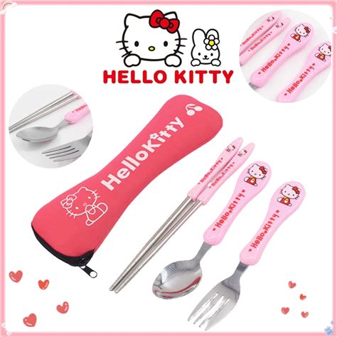 헬로 키티 휴대용 식기 가방 수저 보관 가방 여행 포장 보관 상자 피크닉 포크 스푼 나이프 파우치 가방 포함
