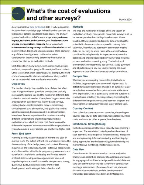 Data For Impact Whats The Cost Of Evaluations And Other Surveys Dataforimpactproject