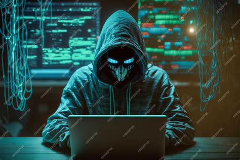Premium Photo Anonymous Hacker With Hood And Mask Inside Of Data Center Postproducted
