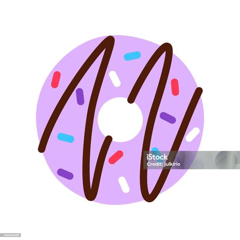 화려한 스프링클이 장식된 플랫 퍼플 도넛 흰색 배경에 격리된 맛있는 구운 건강에 해로운 설탕 프로스팅 디저트 초콜릿 유약 도넛 맛있는 정크 푸드 크리에이 티브 벡터 일러스트