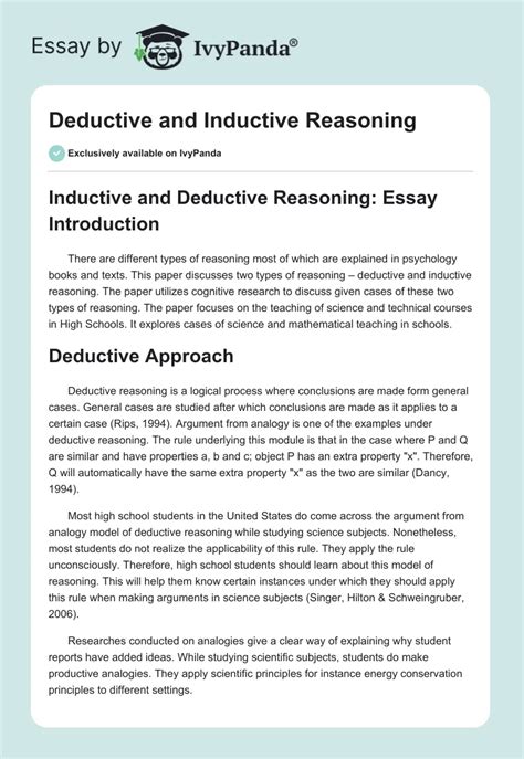 Inductive Deductive Reasoning Essay Example