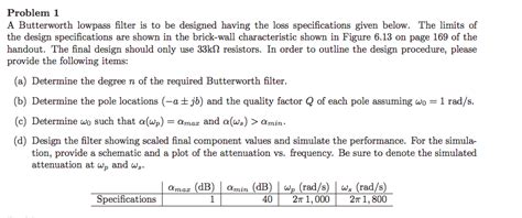 Solved Problem 1 A Butterworth Lowpass Filter Is To Be