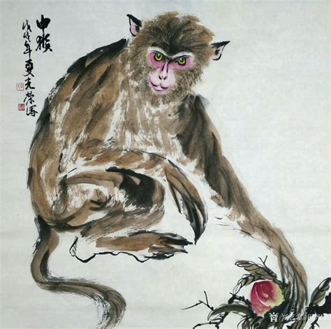 猴子国画 名家猴子画 工笔画猴子 大山谷图库