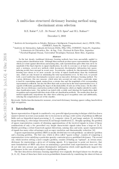 Pdf A Multi Class Structured Dictionary Learning Method Using Discriminant Atom Selection