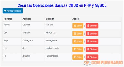 Crear Las Operaciones Básicas Crud En Php Y Mysql Compubinario