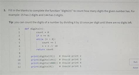 Solved 1 Fill In The Blanks To Print The Numbers 1 Through