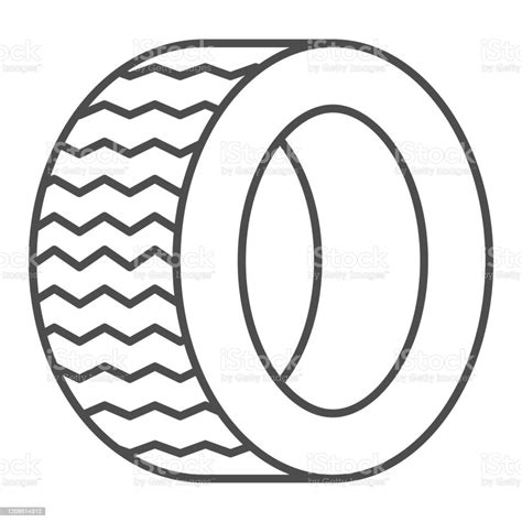 로드 타이어 얇은 라인 아이콘입니다 흰색으로 격리된 자동 휠 벡터 그림입니다 자동차 부품 개요 스타일 디자인 웹 및 응용 프로그램을 위해 설계 Eps 10 가장자리에 대한
