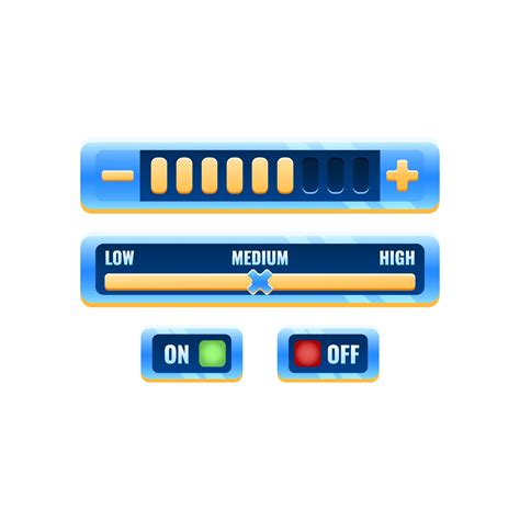 Set Of Fantasy Blue Space Game Ui Control Setting Panel With On Off Button And Progress Menu For