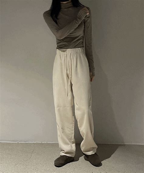 루즈핏하체커버 날씬해보이는 핏 하이웨스트 코듀로이 골덴 와이드 일자 허리밴딩 통바지 롱팬츠 에이블리