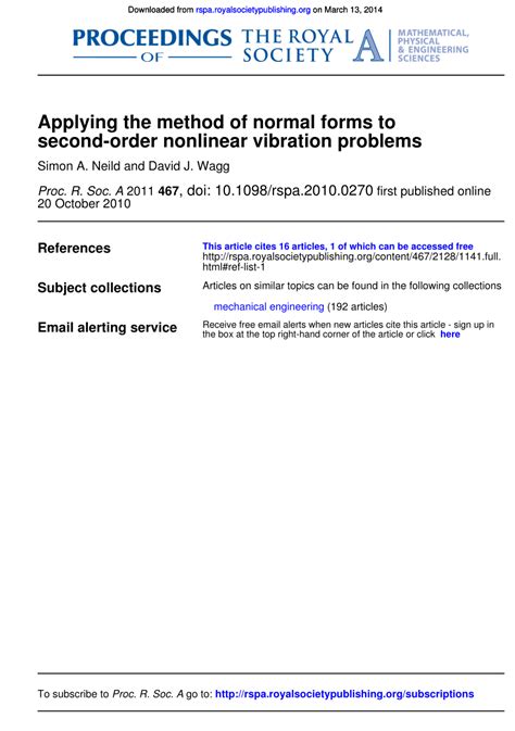 Pdf Applying The Method Of Normal Forms To Second Order Nonlinear Vibration Problems
