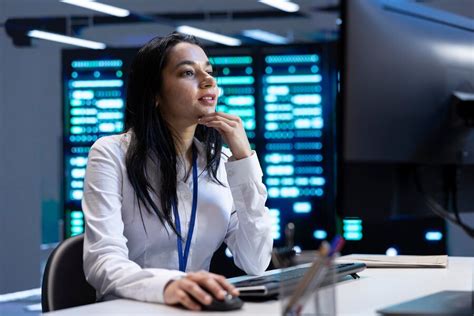 Premium Photo Admin In Data Center Using Computer To Check For Server