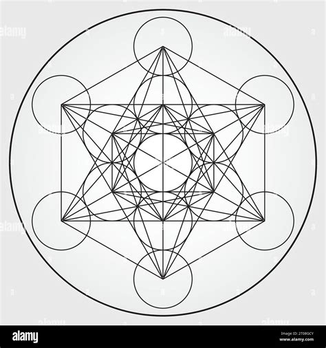 Metatrons Cube Illustration Black And White Colors Sacred Geometry Symbol Vector Design Circle