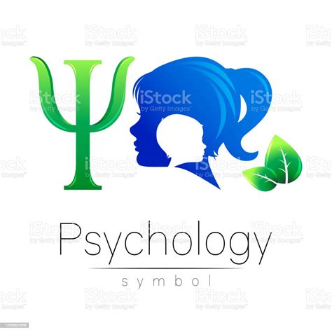 벡터 현대 로고 키드 걸 머리와 편지 Psi 잎과 심리학의 로고 타입 기호 프로필 인간 흰색에 분리 된 파란색 크리에이티브