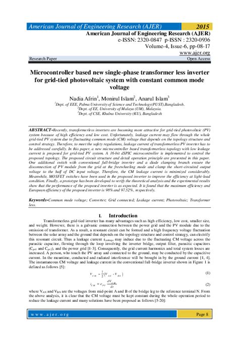 Pdf Microcontroller Based New Single Phase Transformer Less Inverter For Grid Tied