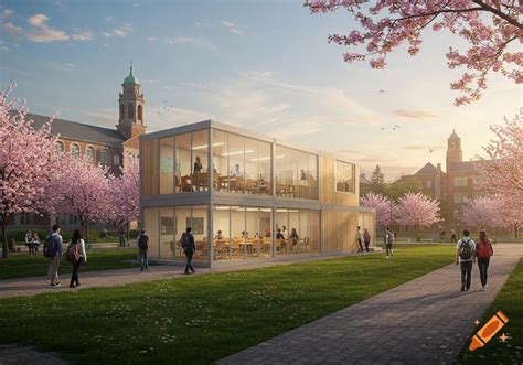 Photorealistic Image Of A Modern Modular Classroom Building On A