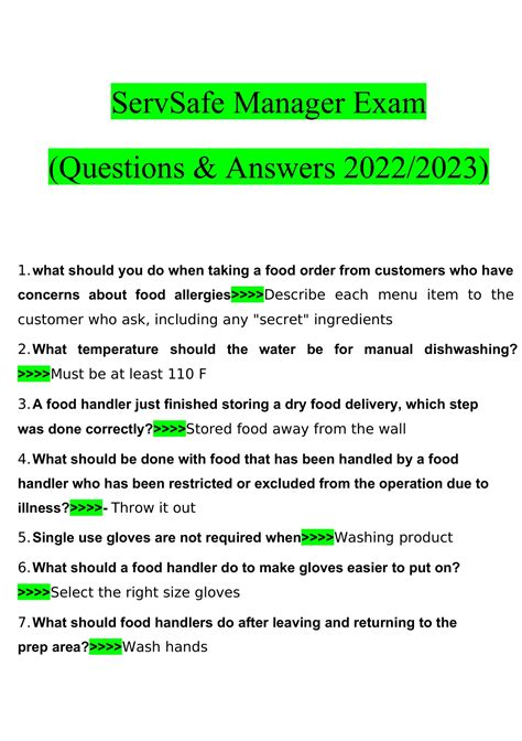 ServSafe Manager Exam Questions And Answers 2022 2023 Verified Answers 1 Document