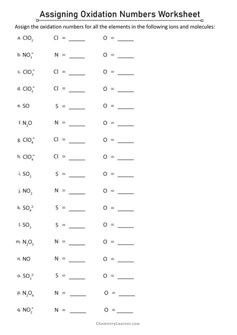 Free Printable Oxidation Numbers Worksheets
