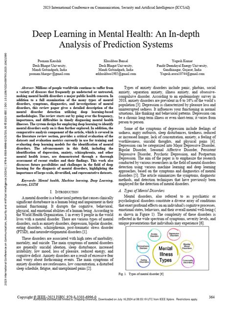 Deep Learning In Mental Health An In Depth Analysis Of Prediction