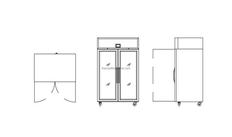 Two Door Refrigerator 2d Views Autocad Block Free Cad Floor Plans