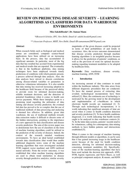 Pdf Review On Predicting Disease Severity Learning Algorithms As