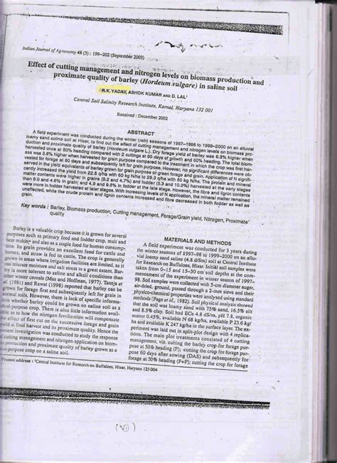 Pdf Effect Of Cutting Management And Nitrogen Levels On Biomass Production And Proximate