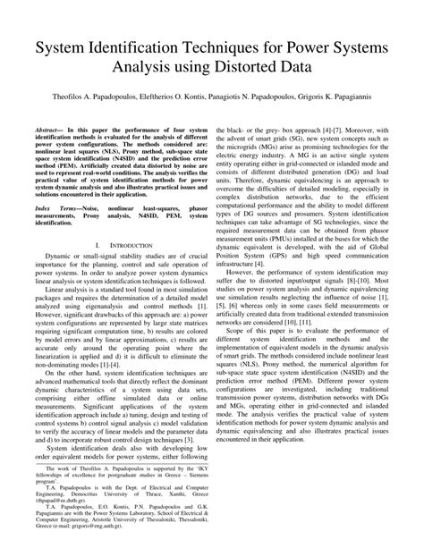 Pdf System Identification Techniques For Power Systems Analysis Using