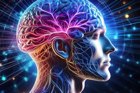 An Abstract Image Of A Human Brain With Neural Pathways Glowing In Vibrant Colors Premium Ai