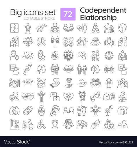 Editable Black Big Icon Set For Codependent Vector Image