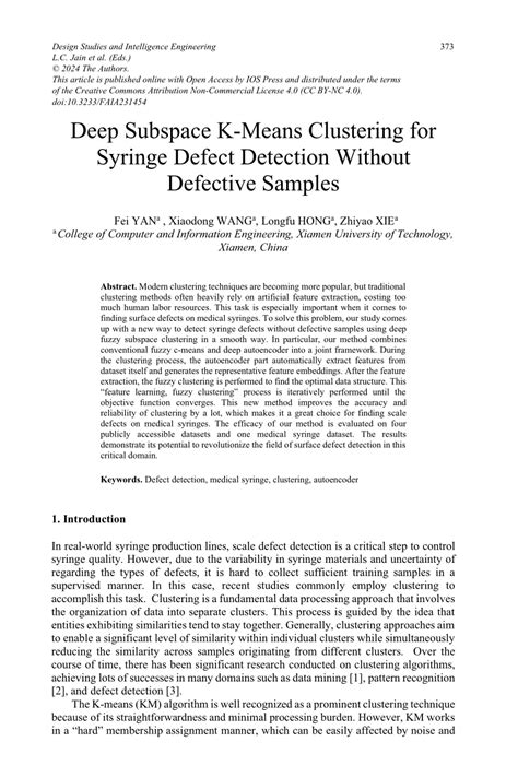 pdf deep subspace k means clustering for syringe defect detection