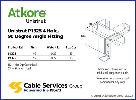 Unistrut P1325 4 Hole 90 Degree Angle Fitting Cable Services