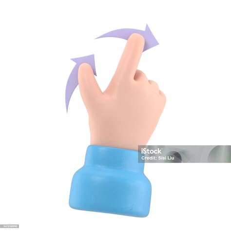 만화 제스처 아이콘 모형터치 스크린 제스처 라인 아이콘3d 그림 두 손 오른쪽으로 스 와이프 만화 캐릭터 손 흰색 배경에 3d 렌더링 3차원 형태에 대한 스톡 사진 및 기타
