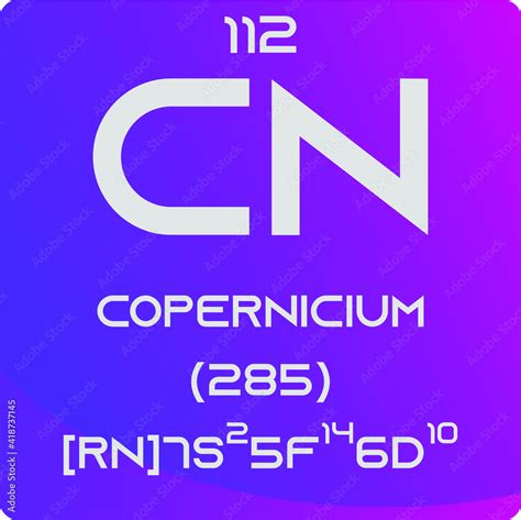 Copernicium Cn Chemical Element Vector Illustration Diagram With Atomic Number Mass And