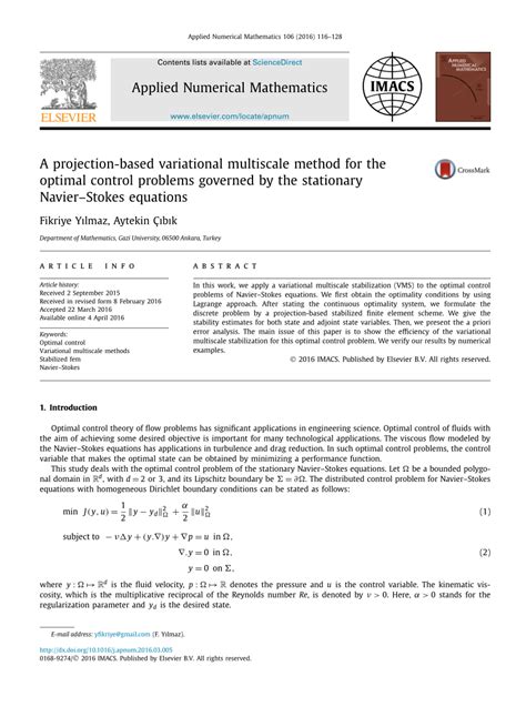 Pdf A Projection Based Variational Multiscale Method For The Optimal Control Problems Governed