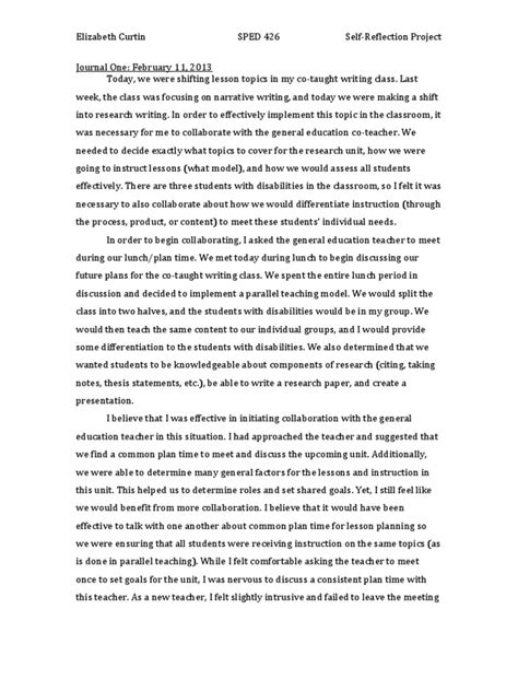 Self Reflection Assignment Individualized Education Program Teachers