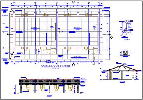 School Plan With Two Classroom View And Elevation And Section View Dwg