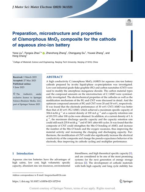 Preparation Microstructure And Properties Of C Amorphous Mno2 Composite For The Cathode Of