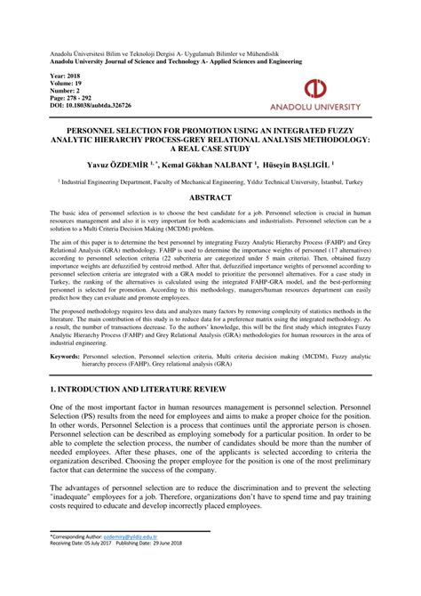 Pdf Personnel Selection For Promotion Using An Integrated Fuzzy Analytic Hierarchy Process