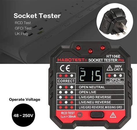 Habotest Ht106e Socket Tester Voltage Test Socket Detector Ground Zero Line Plug Polarity Phase