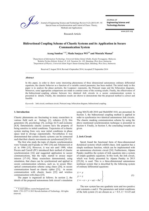 Pdf Bidirectional Coupling Scheme Of Chaotic Systems And Its Application In Secure