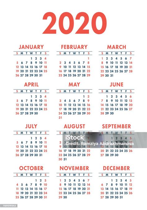 달력 2020 년 벡터 디자인 템플릿입니다 영어 수직 포켓 캘린더 주 시작 일 0명에 대한 스톡 벡터 아트 및 기타 이미지 0명 2020년 계절 Istock