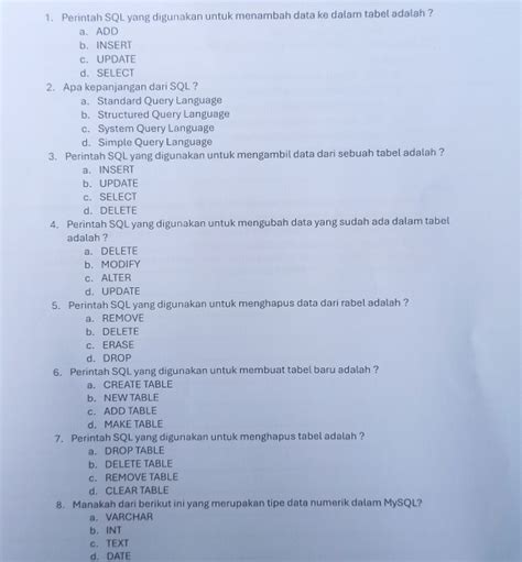Telah Dijawab Perintah Sql Yang Digunakan Untuk Menambah Data Ke Dalam Tabel Adalah A、 Add B