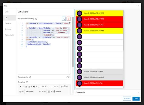 dashboard list advance formatting colors esri community