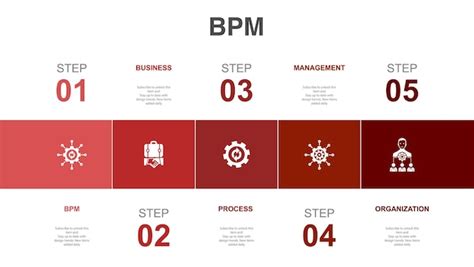 Bpm 비즈니스 프로세스 관리 조직 아이콘 인포그래픽 디자인 레이아웃 템플릿 5단계로 구성된 크리에이티브 프리젠테이션 개념