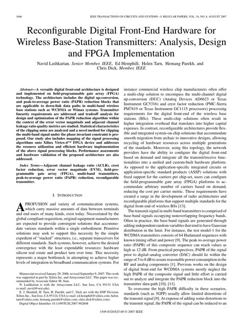 PDF Reconfigurable Digital Front End Hardware For Wireless Base Station Transmitters Analysis