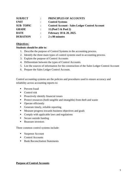 Lesson 1 Sales Ledger Control Account Pdf Debits And Credits Business Economics