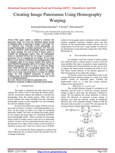 Creating Image Panoramas Using Homography Warping Pdf Computer Vision Computer Graphics