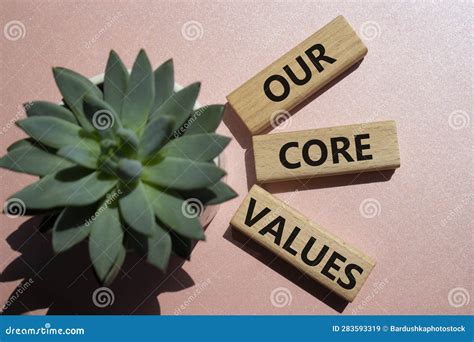 Our Core Values Symbol Concept Words Our Core Values On Wooden Blocks With Succulent Plant